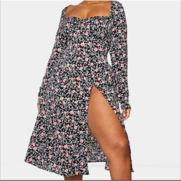 PrettyLittleThing | Dresses | Prettylittlethings Floral Cupped Midi ...